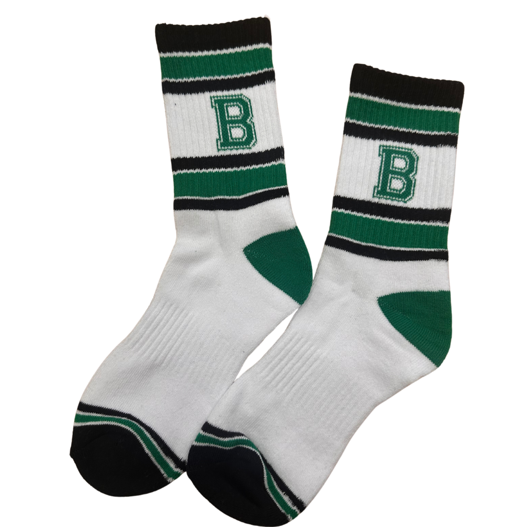White, Kelly & Black Crew Socks | Sabre Store | St. Brendan High School