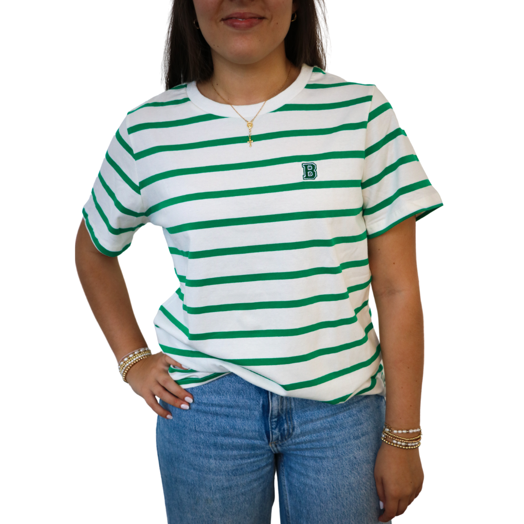 Crew Neck Ladies SS Top with Kelly Green Stripes | Sabre Store | St ...